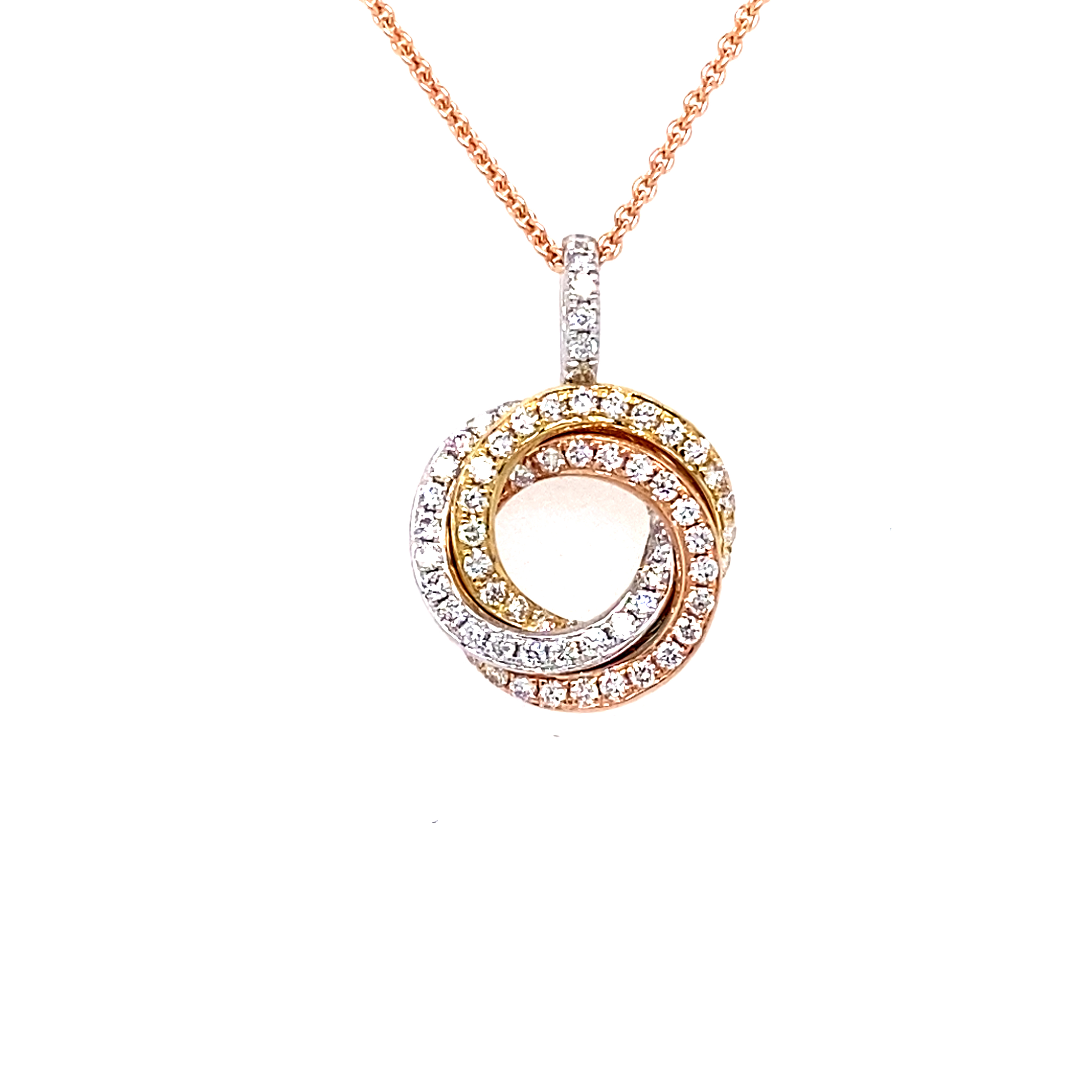18ct Tri Colour Interlocking Circles Pendant - Necklaces - Diamond Jewellery