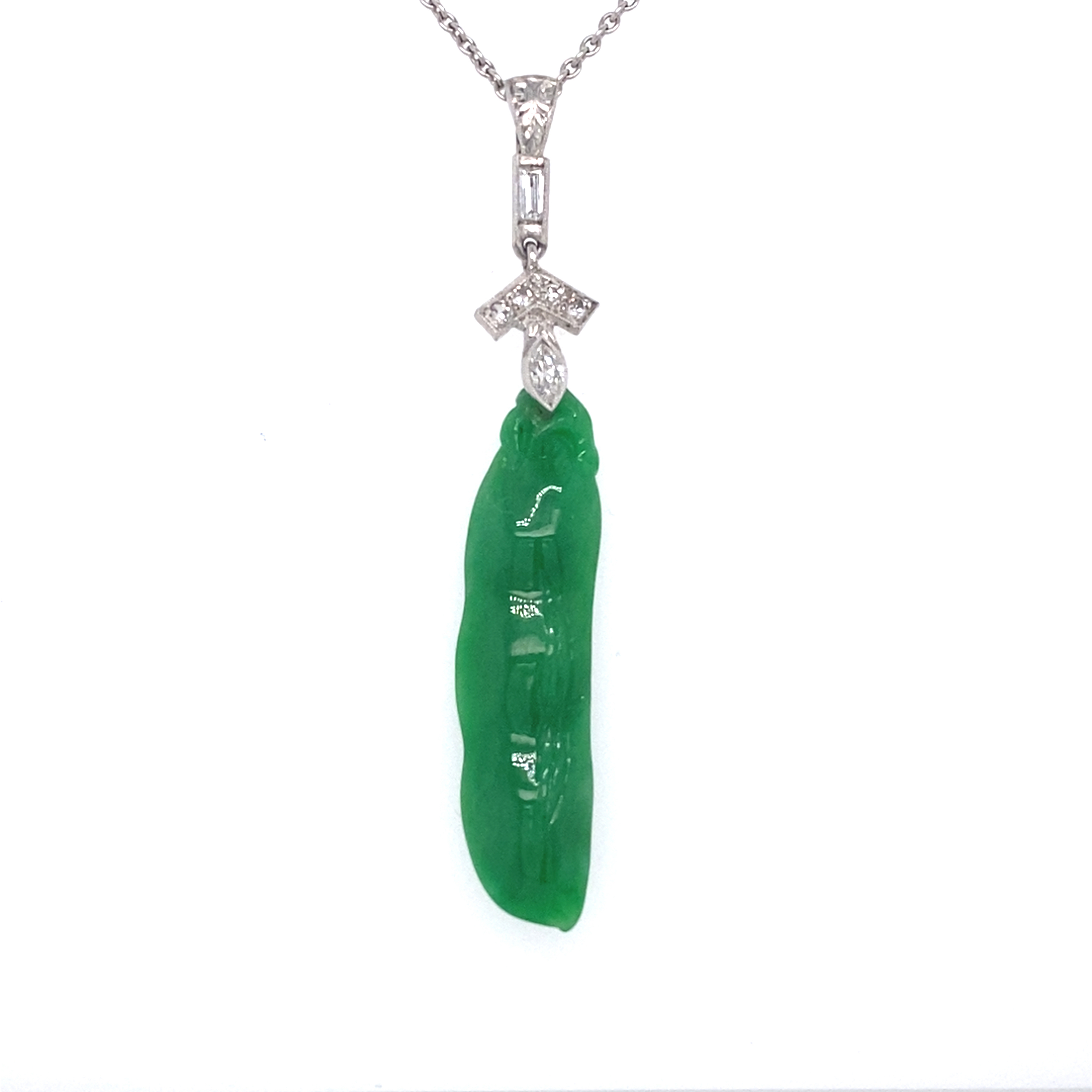 Type A Jade Pea Pod with a diamond set Bail in Platinum